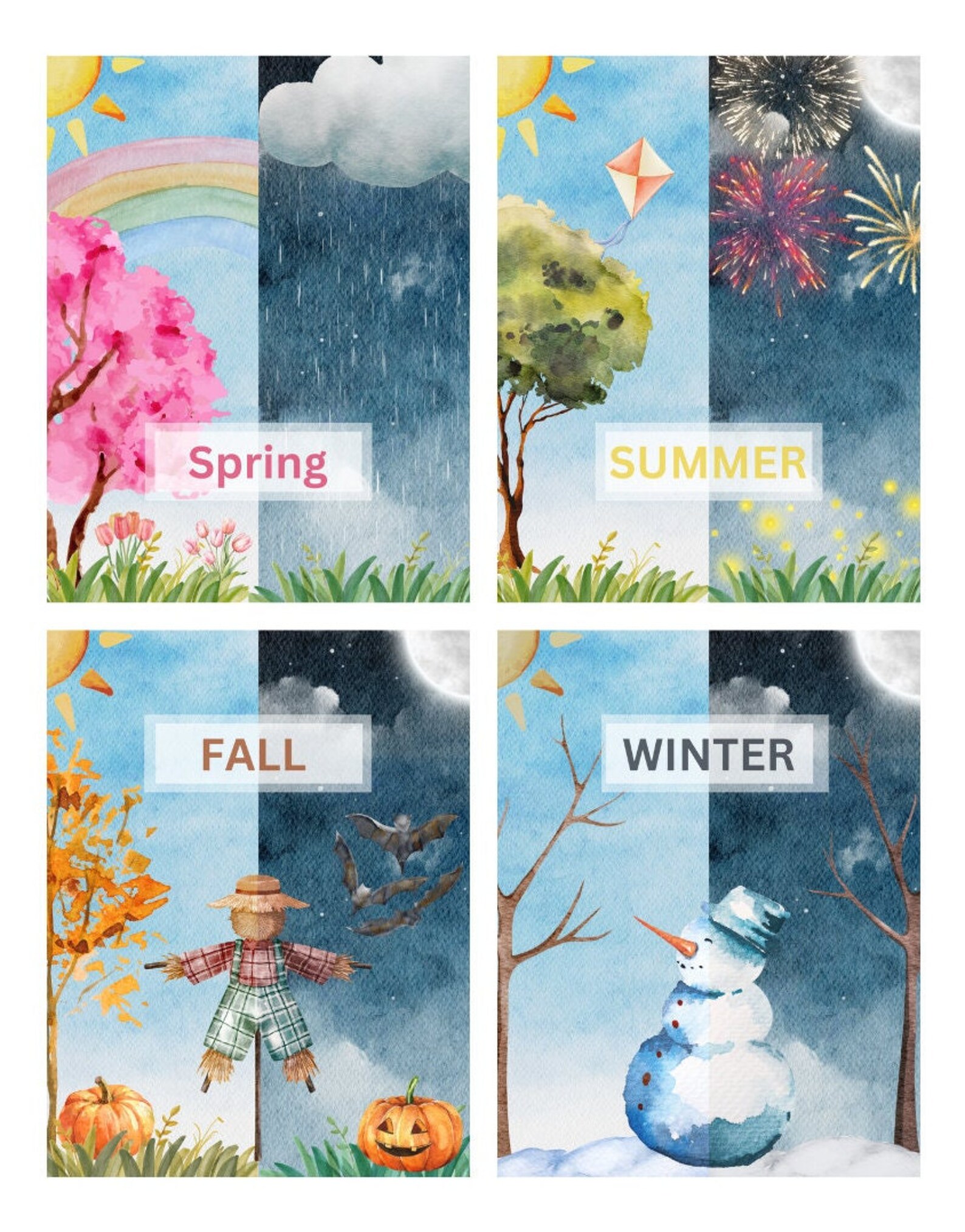 Seasons Classroom Poster - Summer Spring Winter Fall - Set of 4 ...
