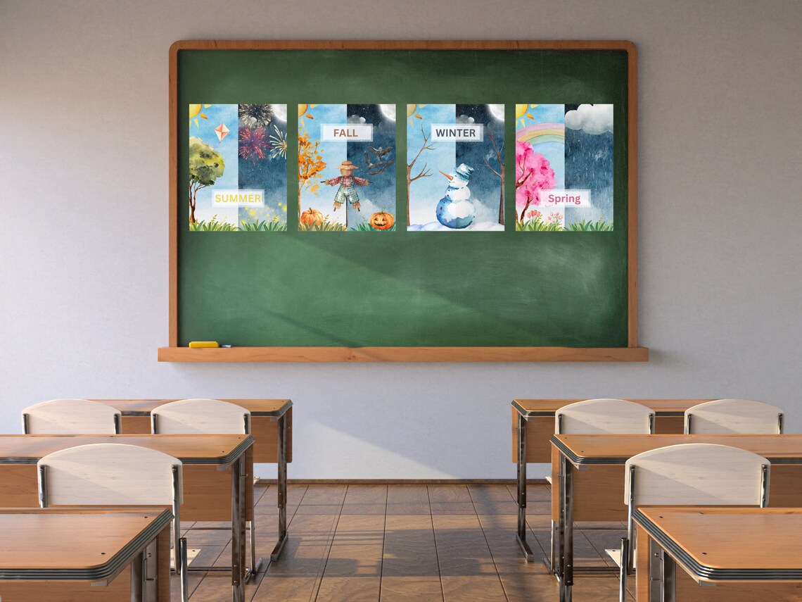 Seasons Classroom Poster Summer Spring Winter Fall Set of 4 Educational ...