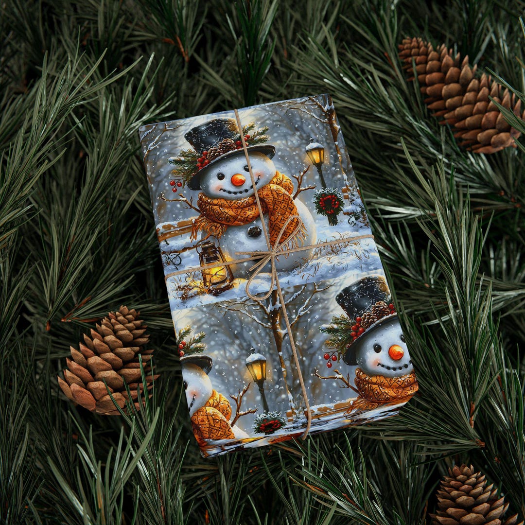 Festive Snowman Wrapping Paper Holiday Gift Wrap, Christmas Packaging ...