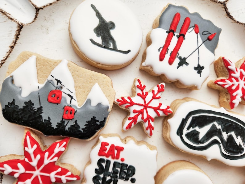 Ski Winter Sport Snow Board Cookies Mountains Snowflakes Skislope Gift ...
