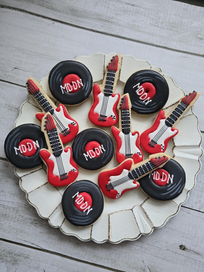 Musical Notes Guitar Record Shugar Cookies Set Blue Red Black White for ...