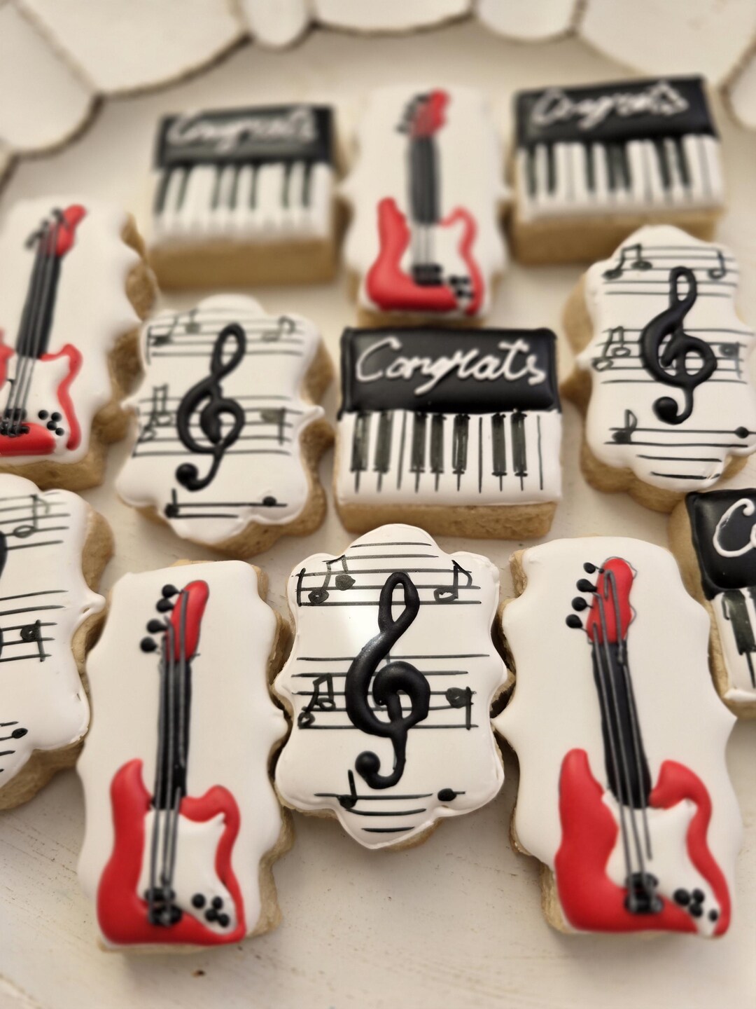 Mini Music Notes Piano Guitar Sugar Cookies 2 Inch Set Red White ...