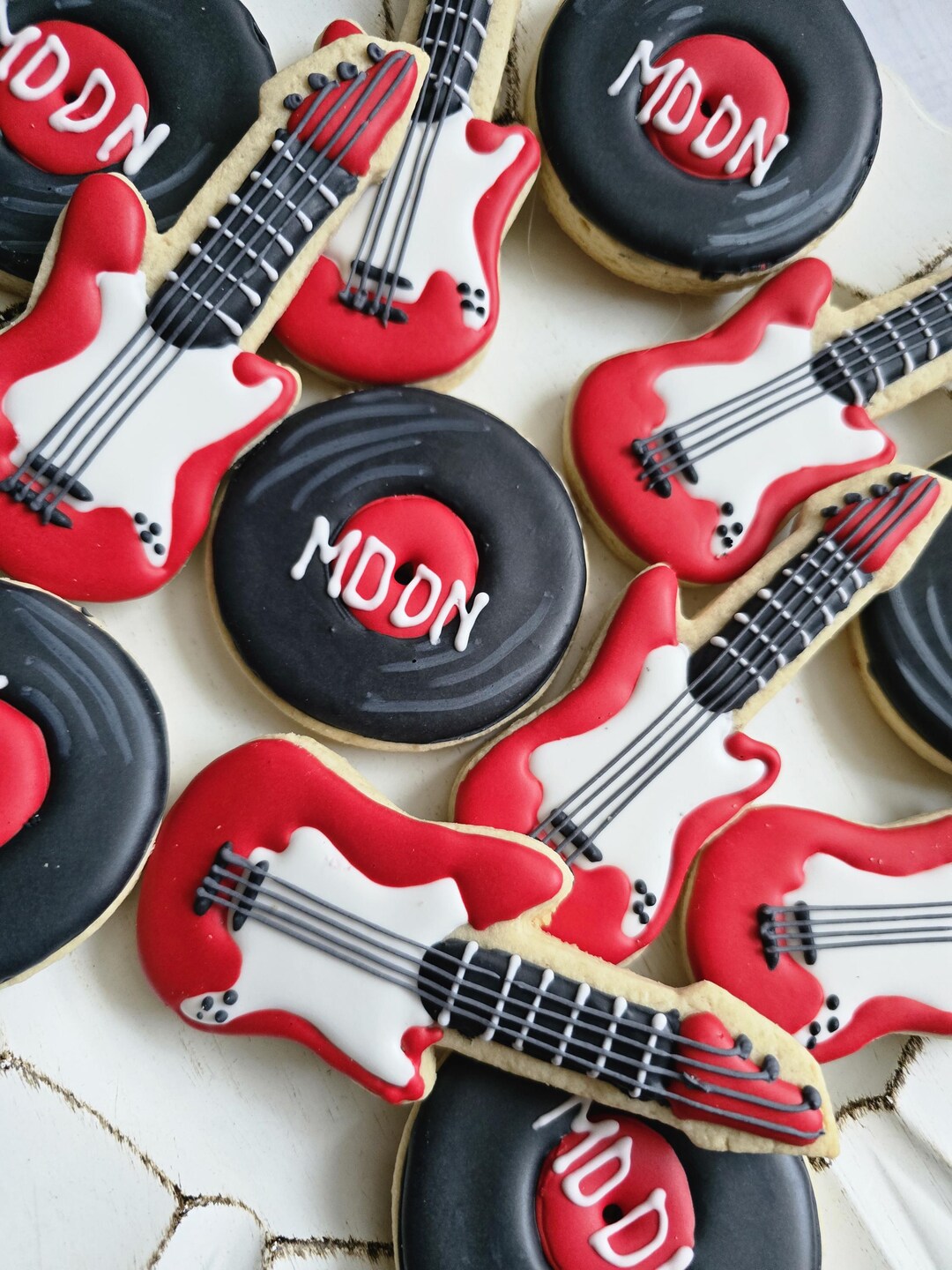 Musical Notes Guitar Record Shugar Cookies Set Blue Red Black White for ...