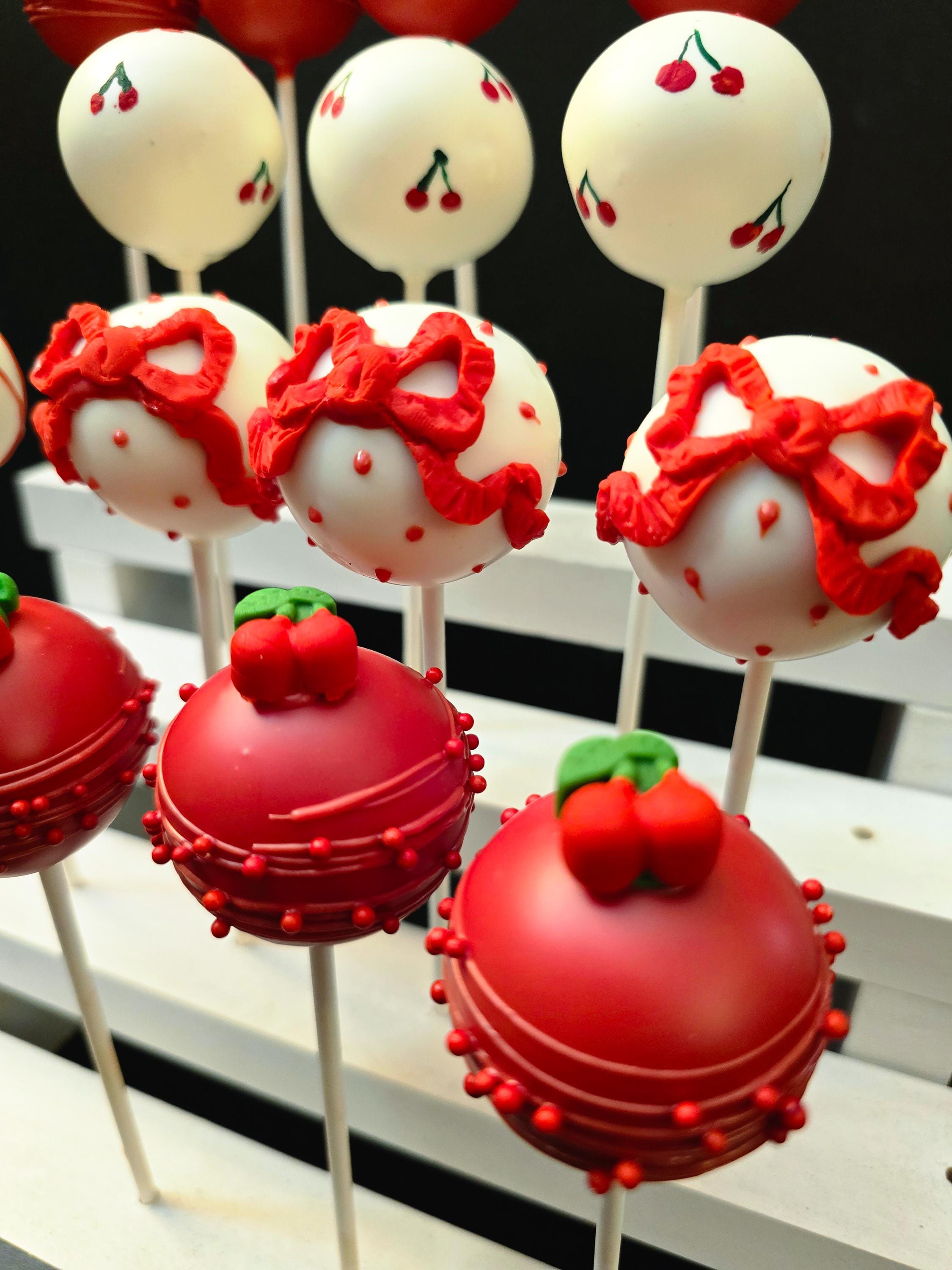 Cherry on Top Cake Balls Pops Reveal Party Baby Shower Annyversary Red ...