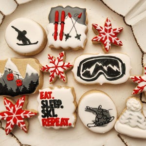 Ski Winter Sport Snow Board Cookies Mountains Snowflakes Skislope Gift ...