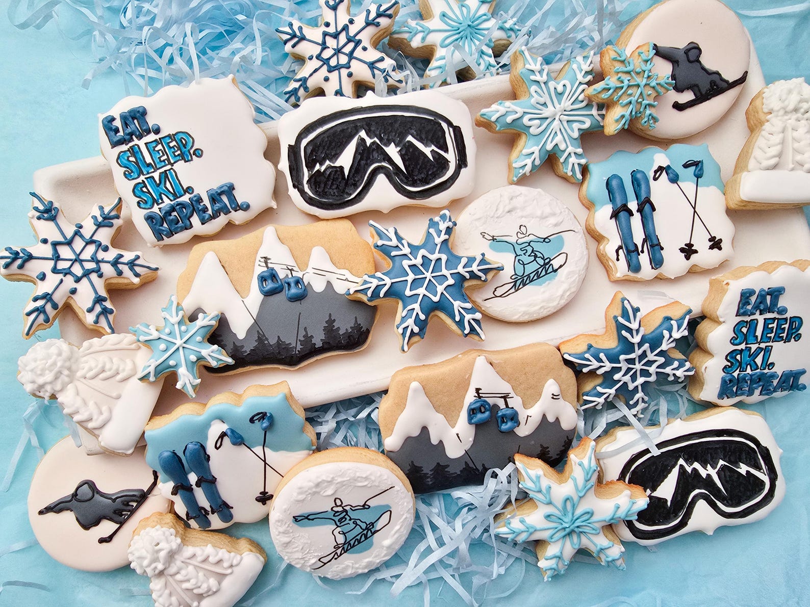 Ski Winter Sport Snow Board Cookies Mountains Snowflakes Skislope Gift ...
