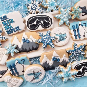 Ski Winter Sport Snow Board Cookies Mountains Snowflakes Skislope Gift ...