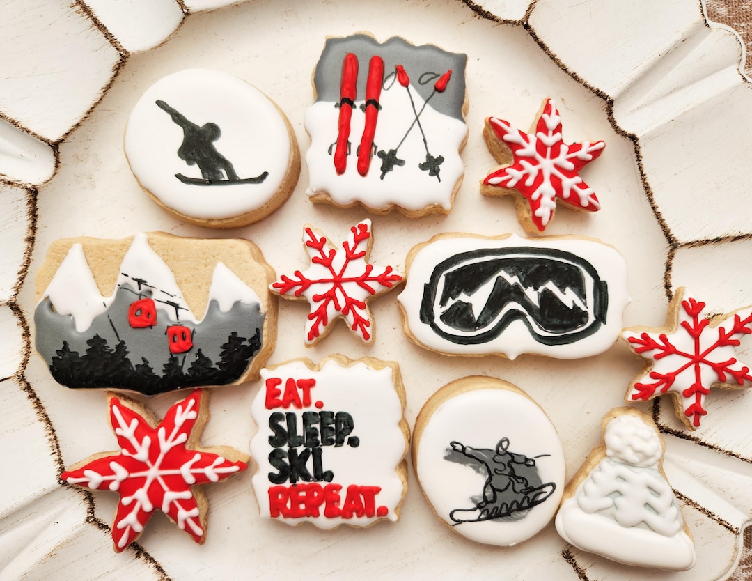 Ski Winter Sport Snow Board Cookies Mountains Snowflakes Skislope Gift ...