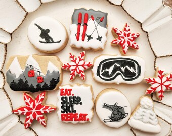 Ski Winter Sport Snow Board Cookies Mountains Snowflakes Skislope Gift ...
