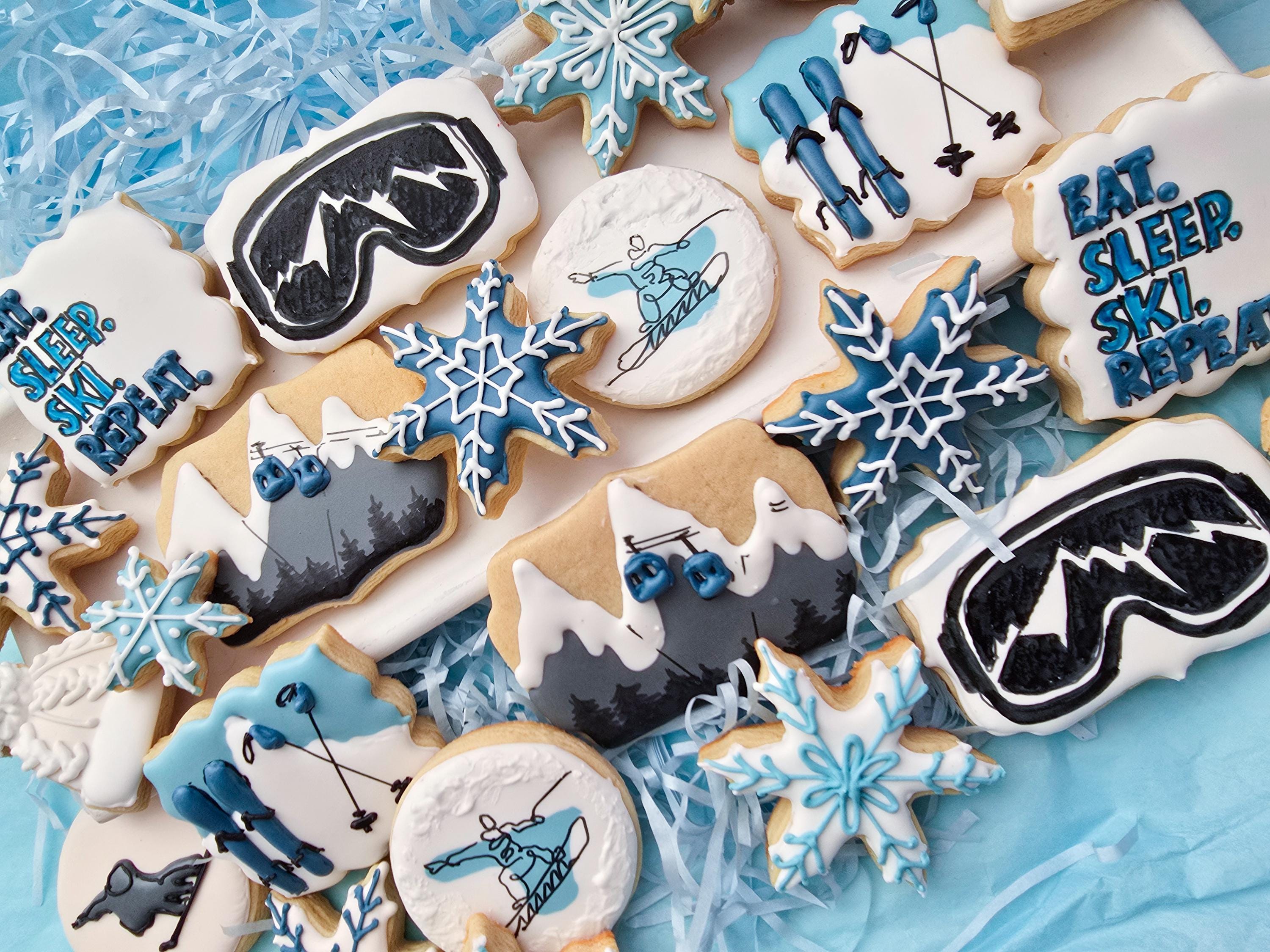 Ski Winter Sport Snow Board Cookies Mountains Snowflakes Skislope Gift ...