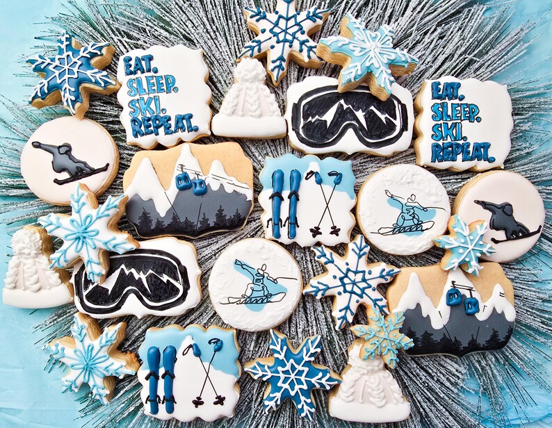Ski Winter Sport Snow Board Cookies Mountains Snowflakes Skislope Gift ...