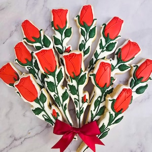 Red Roses Cookies With Royal Icing Decorated Cookie, Rose Shape Floral ...