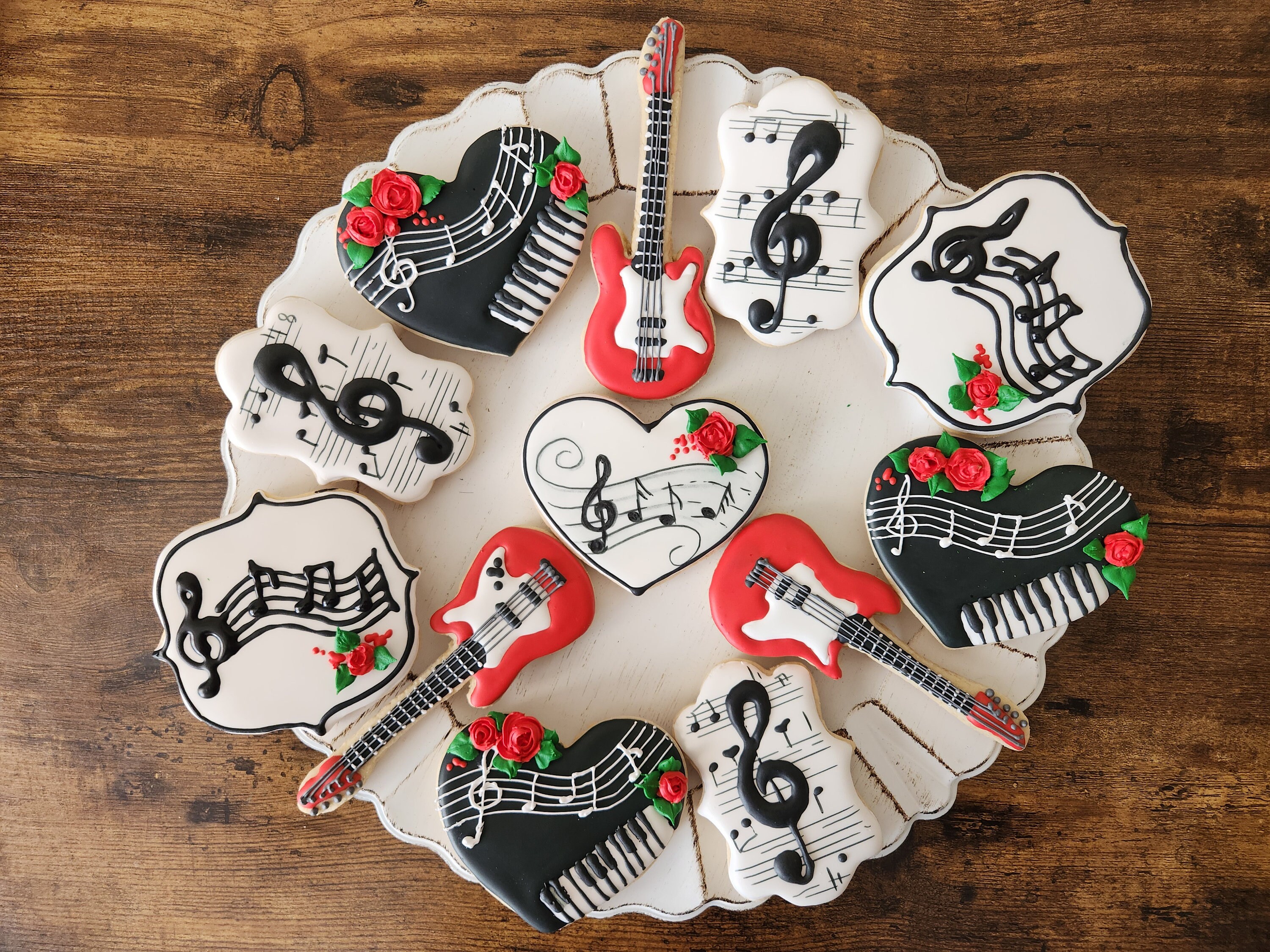 Music Notes Piano Guitar Shugar Cookies Set Red White Floral Flower - Etsy