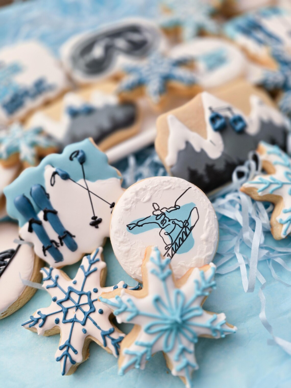 Ski Winter Sport Snow Board Cookies Mountains Snowflakes Skislope Gift ...