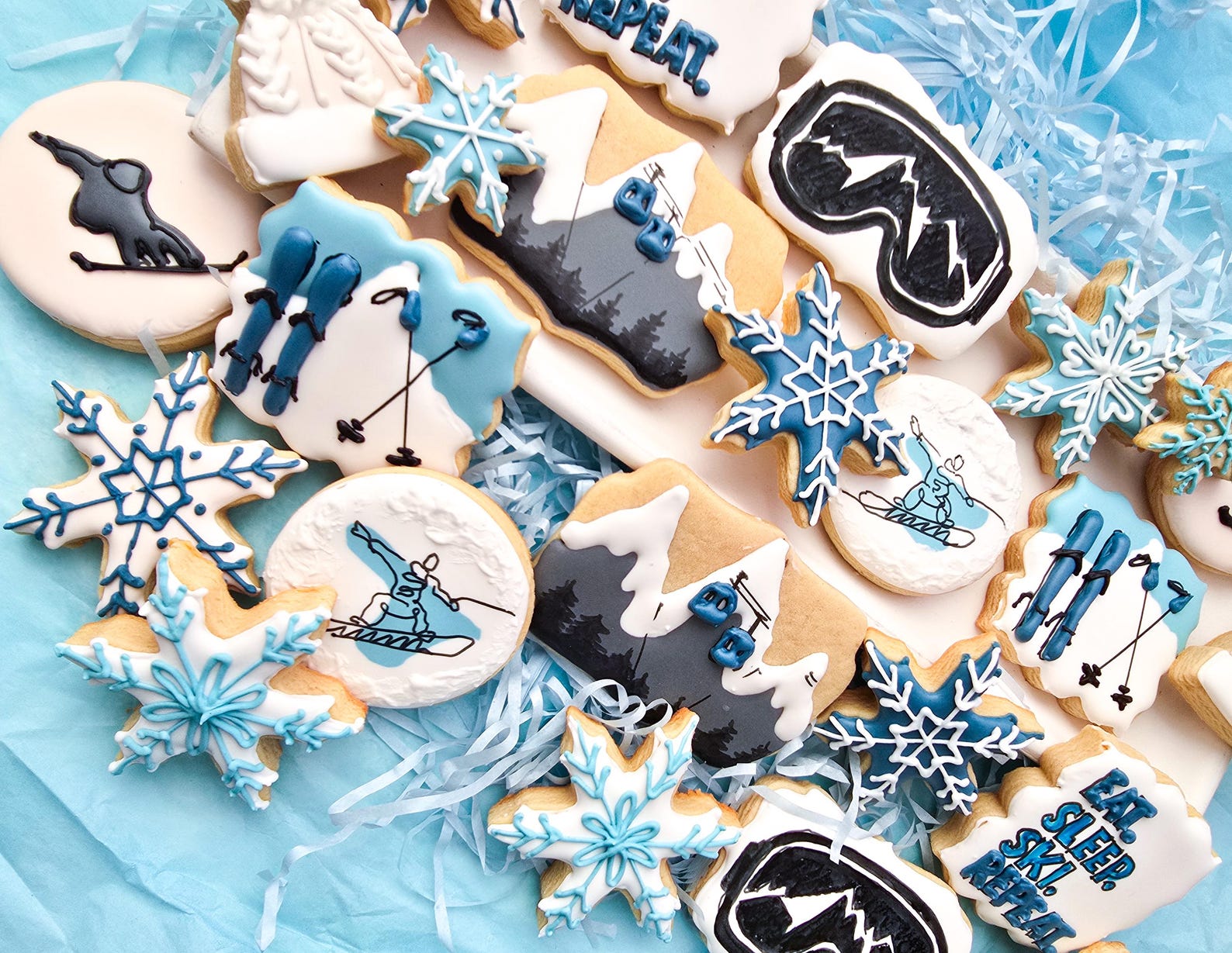 Ski Winter Sport Snow Board Cookies Mountains Snowflakes Skislope Gift ...