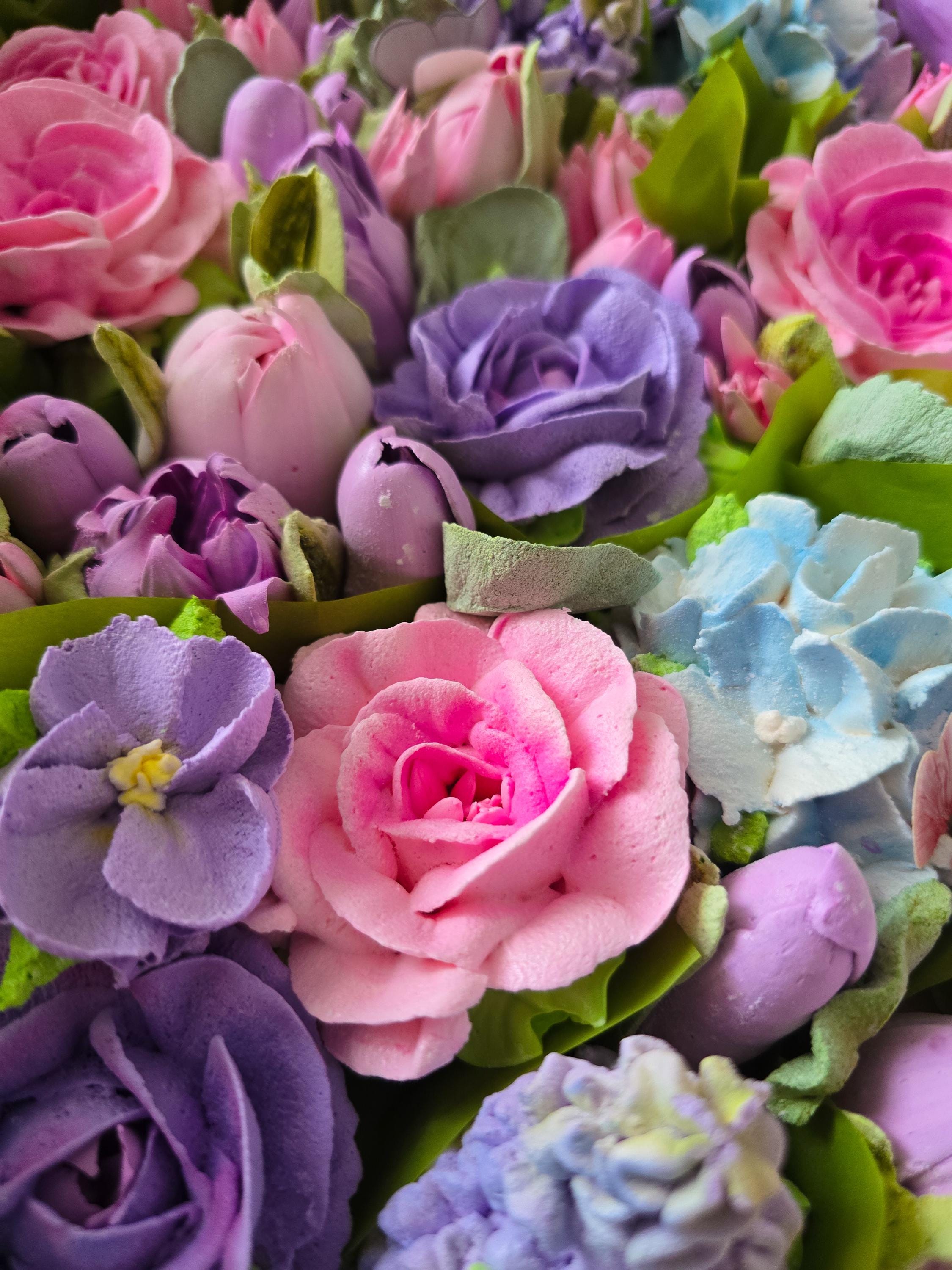 Big Marshmallow Zephyr Flowers Rose Hydrangea Tulips Adorable Present for Mom Day Birthday ...