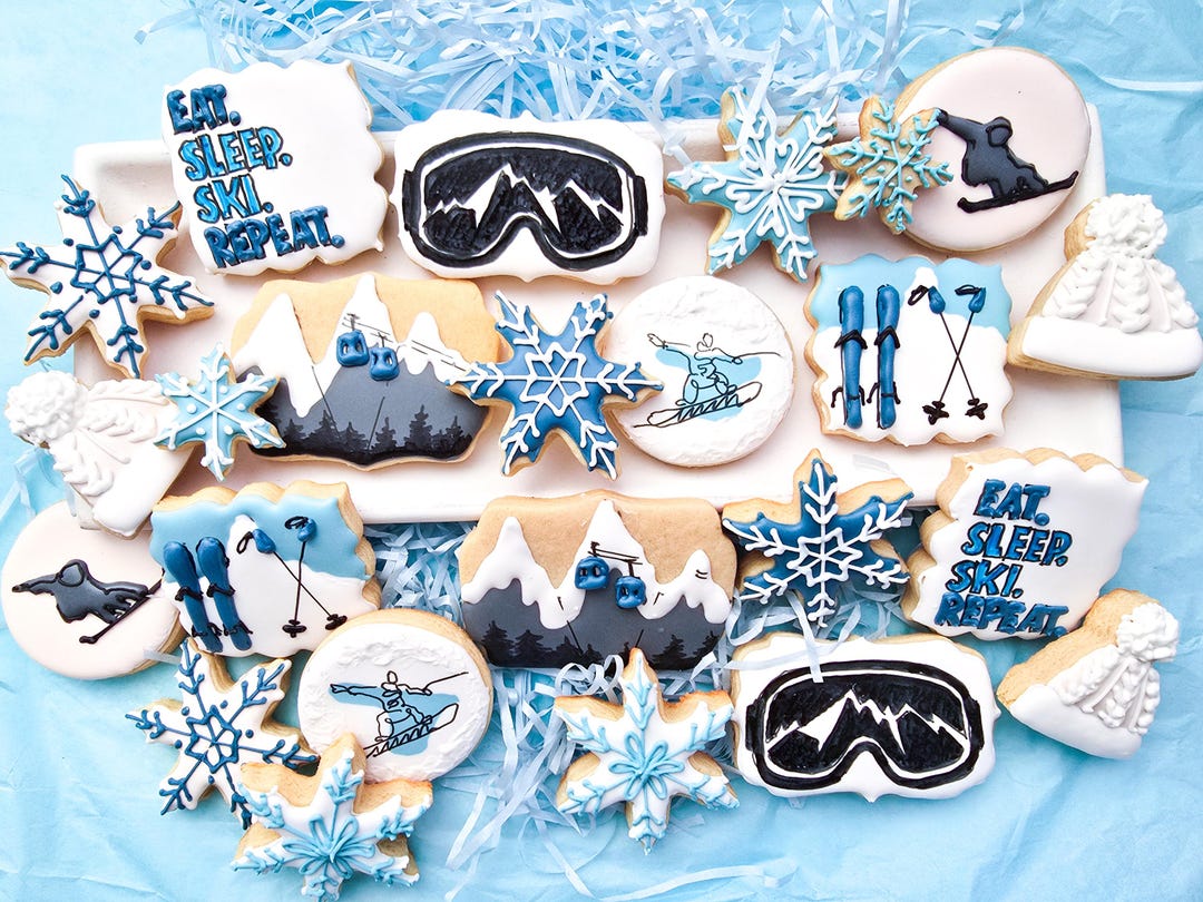 Ski Winter Sport Snow Board Cookies Mountains Snowflakes Skislope Gift ...