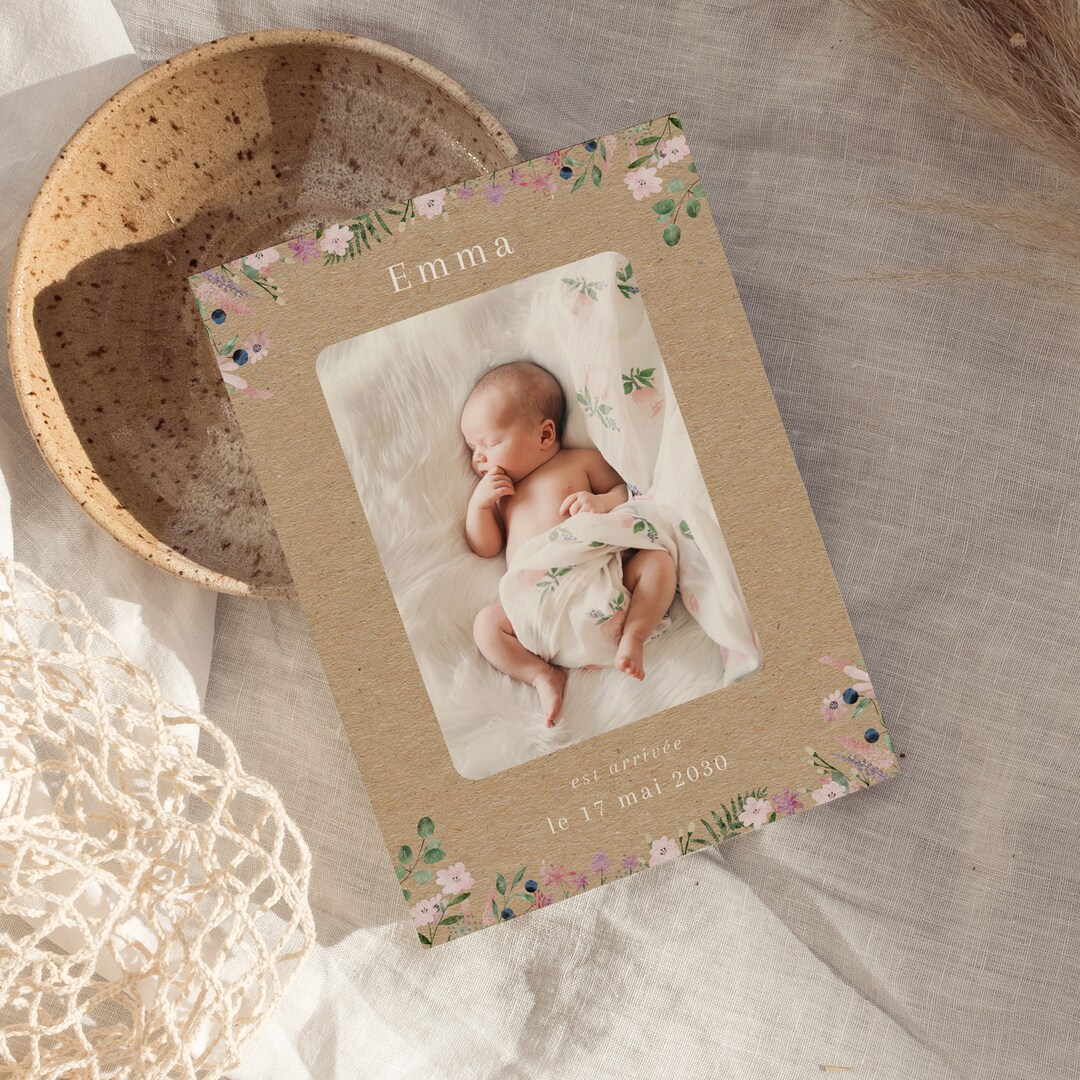 Birth Announcement, Kraft, Country and Floral Walk in the Fields - Etsy UK