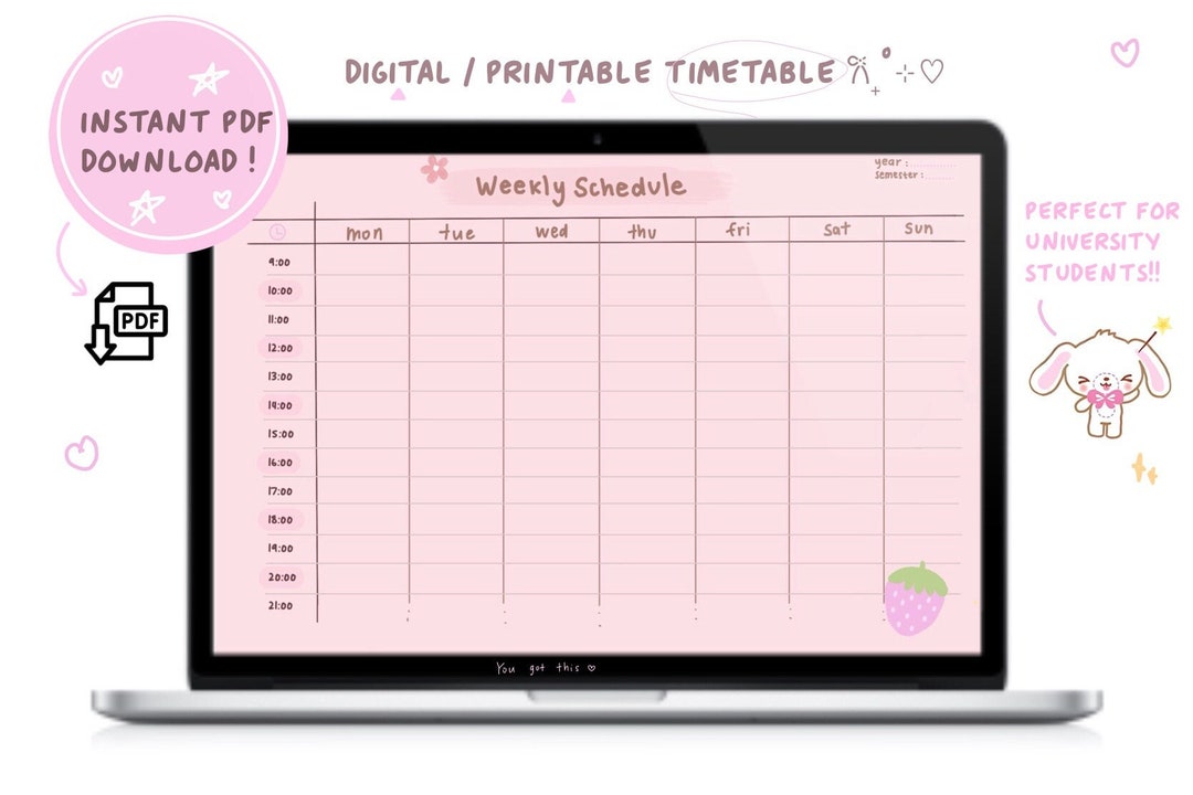 Cute Pink Student Timetable Schedule for School or University - Etsy