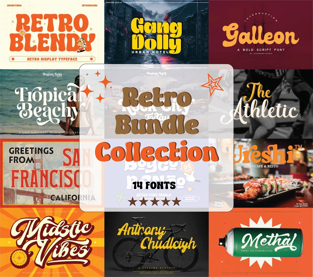 Modern Retro Font Bundle Collection Font Bundle, Cricut Font, Font ...