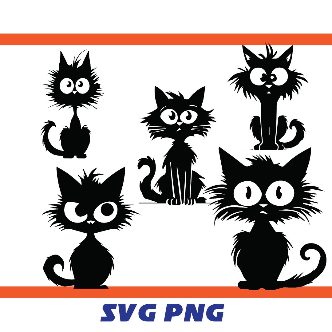 5 Cartoon Cat SVG Bundle, Cat Silhouette, Png,vector, Commercial Use ...