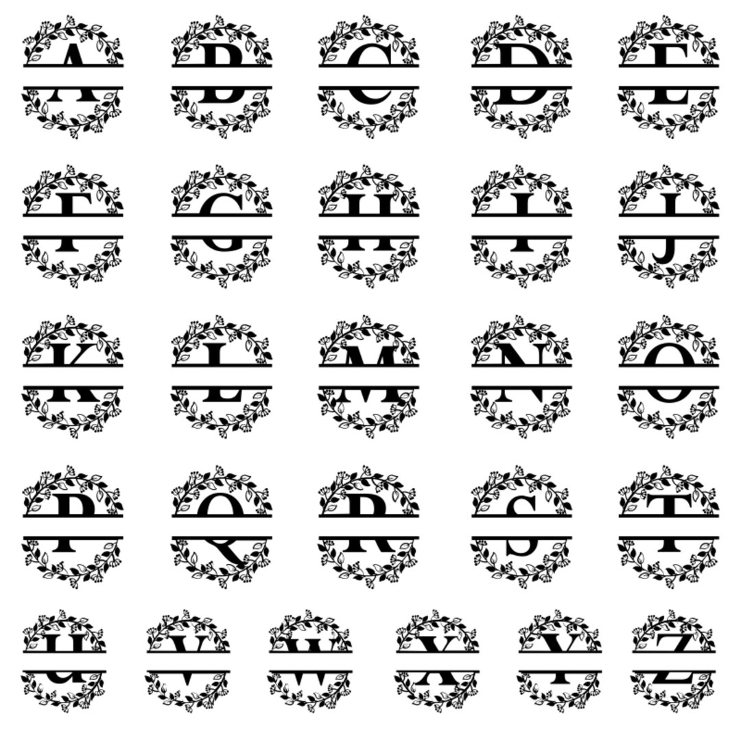 Floral Split Monogram Svg, Jpg, Png, Dxf, Flower Monogram Clipart ...