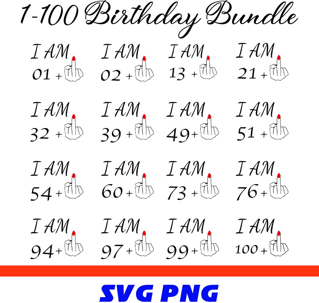 I Am 1 100 Middle Finger Svg Bundle, 50th Birthday Gifts for Women ...