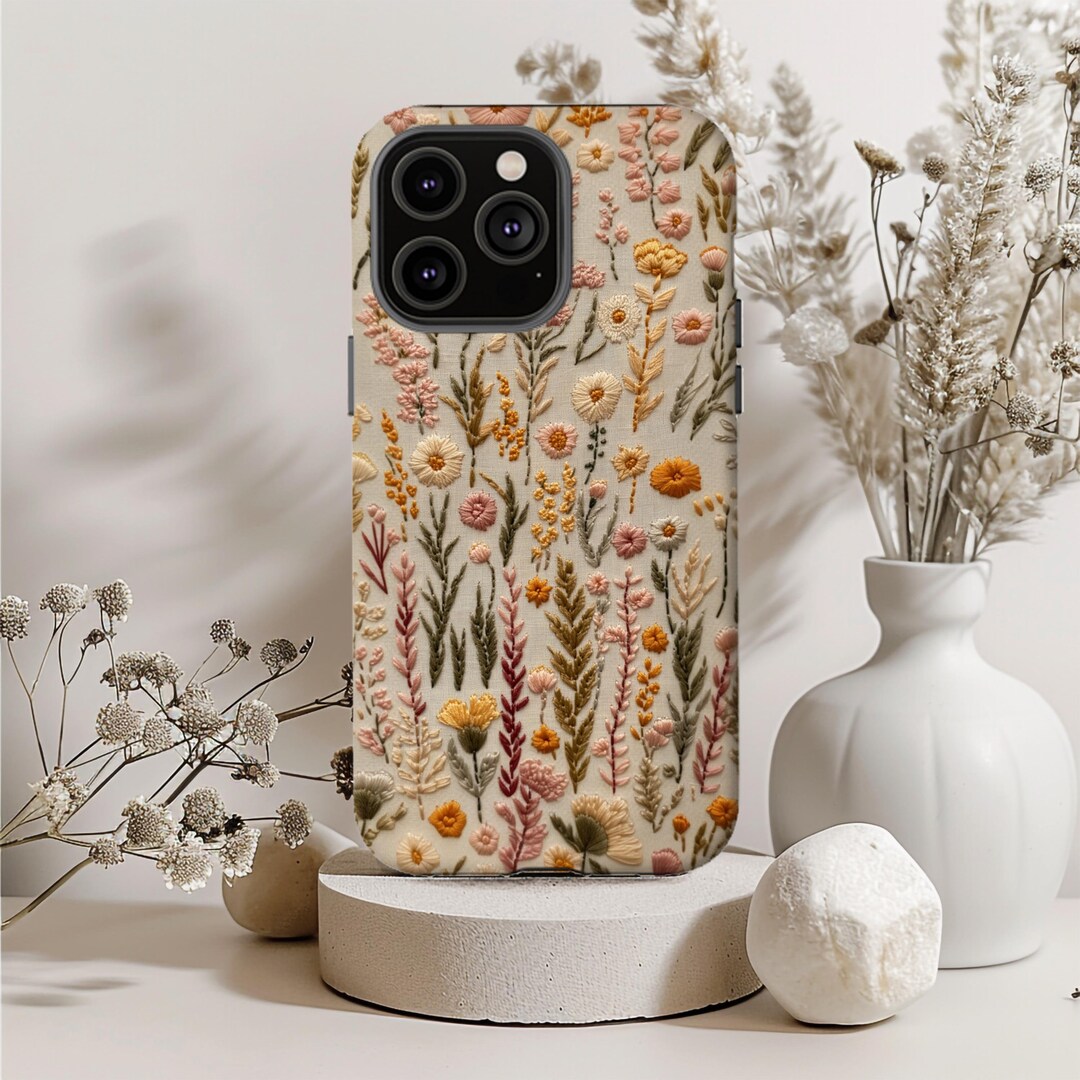 Cottagecore Style Wildflower Embroidered Phone Case | Muted Pastel ...