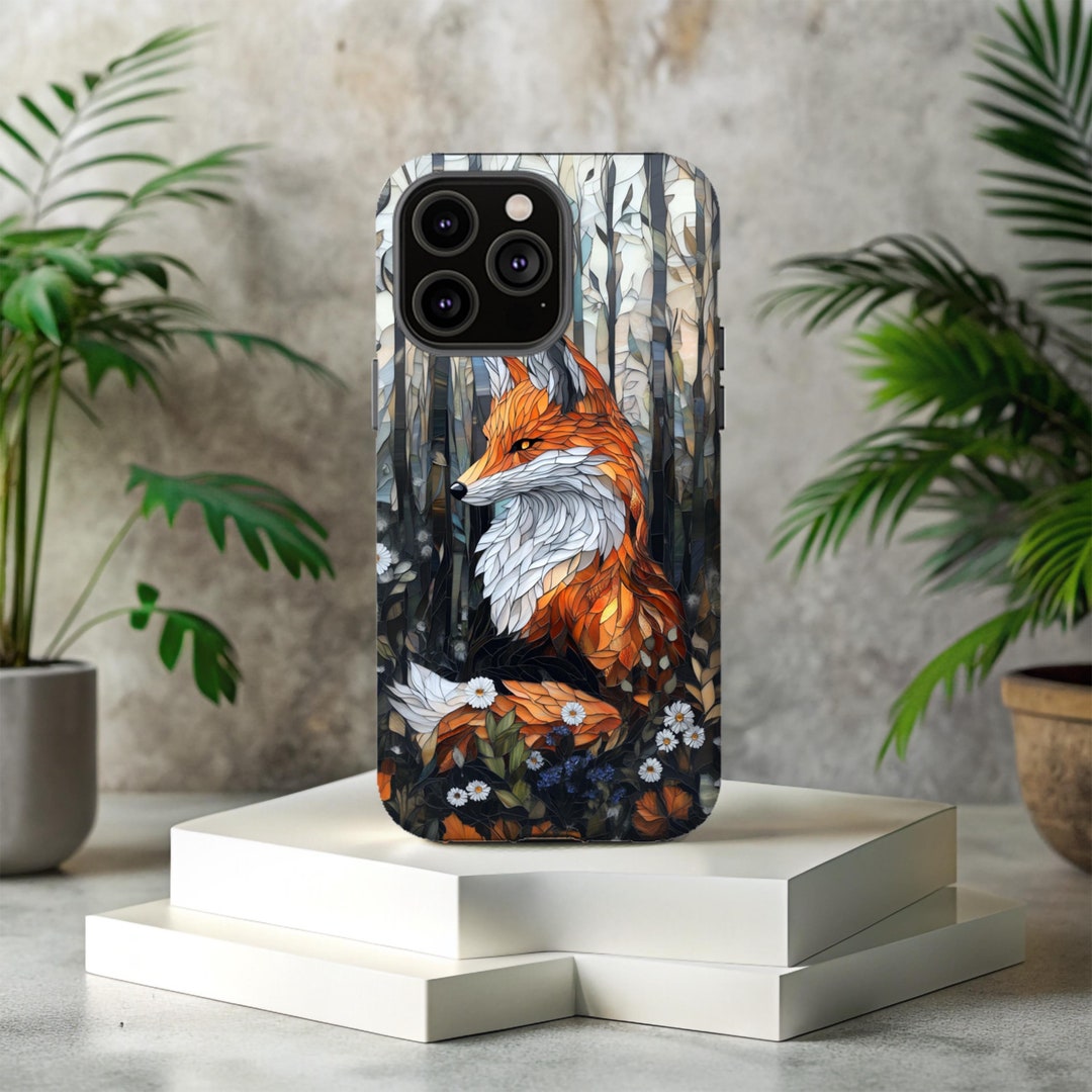 Fox Stained Glass Phone Case | 3D Forest Scene With Leaves & Flowers ...