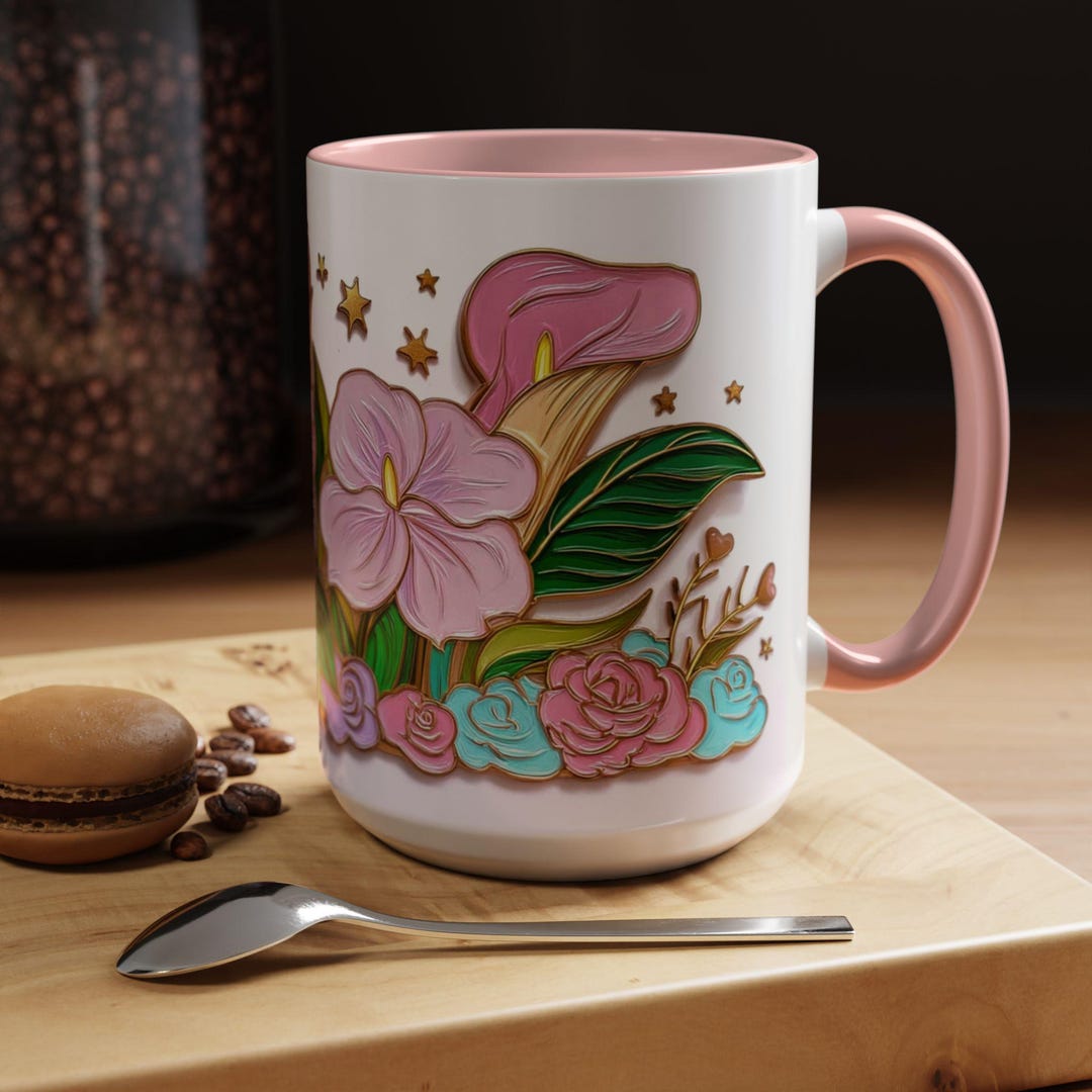 Pink Calla Lilies Floral Accent Coffee Mug | Pink & Gold Flowers ...