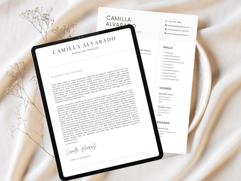 Simple Minimal Clean Resume Template, 1-2 Page Resume Template, Cover ...