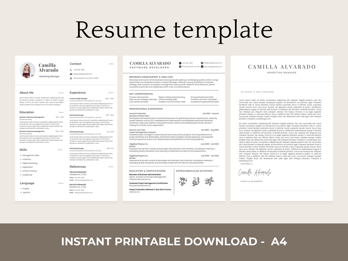 Simple Minimal Clean Resume Template, 1-2 Page Resume Template, Cover ...