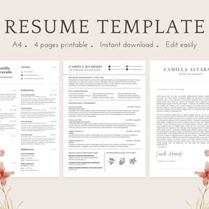 Simple Minimal Clean Resume Template, 1-2 Page Resume Template, Cover ...