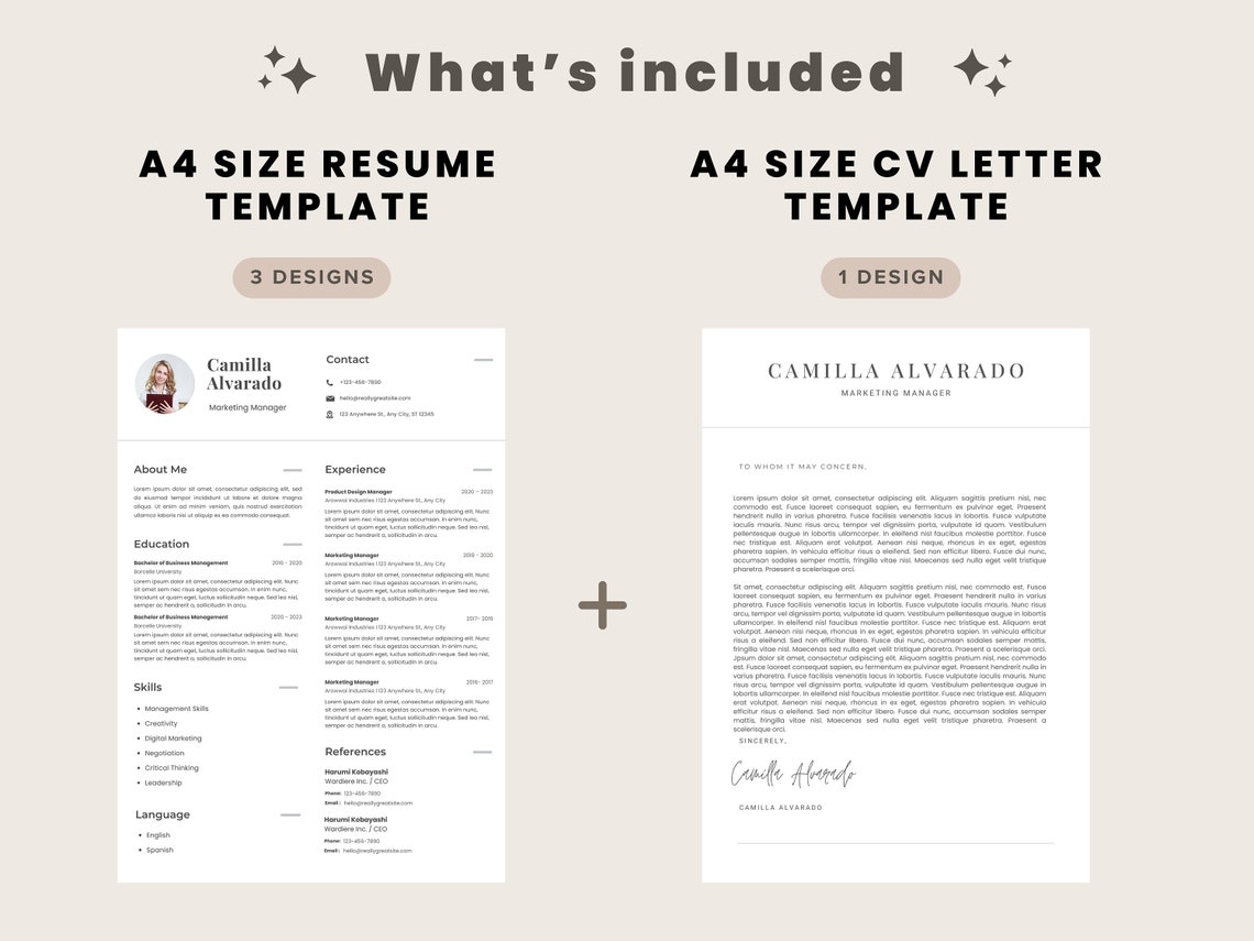 Simple Minimal Clean Resume Template, 1-2 Page Resume Template, Cover ...