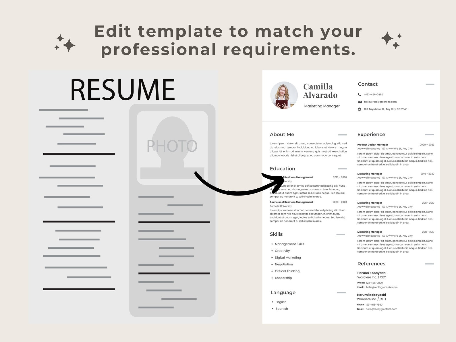 Simple Minimal Clean Resume Template, 1-2 Page Resume Template, Cover ...