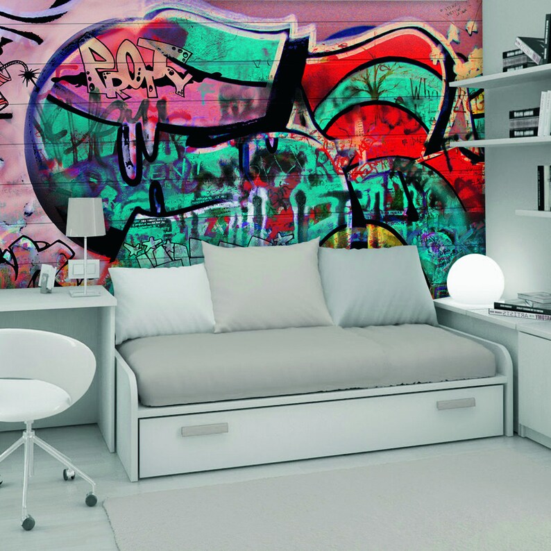 Vibrant Graffiti Wallpaper, Urban Teen Style, Graffiti Wall Art - Etsy