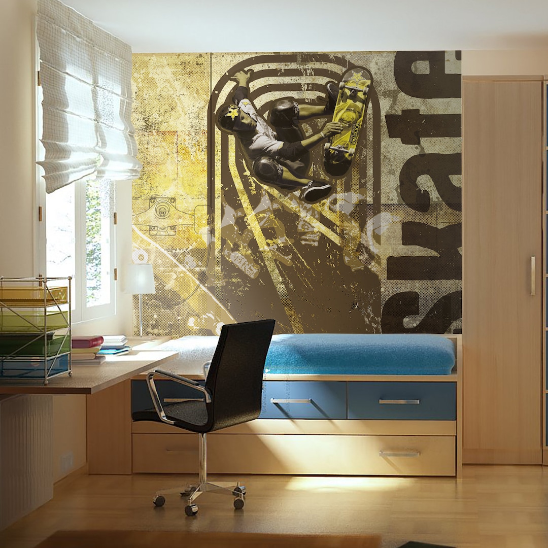 Skater in Ollie Jump Wallpaper for Cool Room Decor, Teen Paradise - Etsy