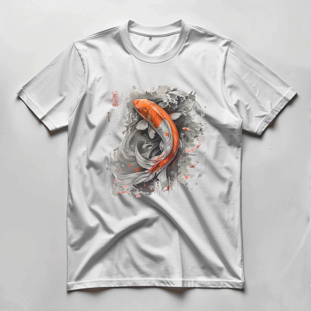 Koi Fish T-shirt Orange Fish Tshirt Traditional Art Japan Printed Tee ...