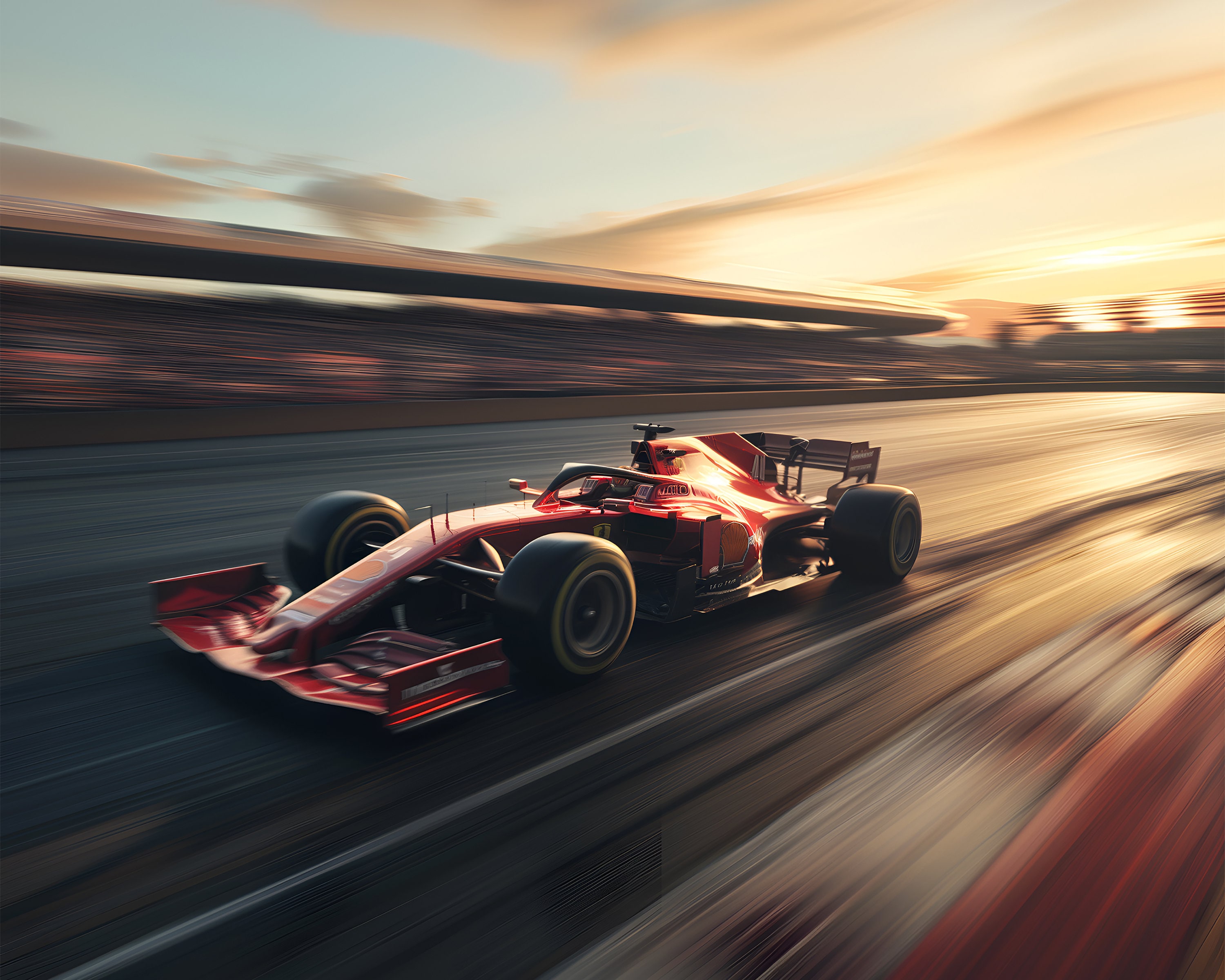 A Red Ferrari Formula 1 Race Car, Sharp Focus, Racing Fiercely Down the ...