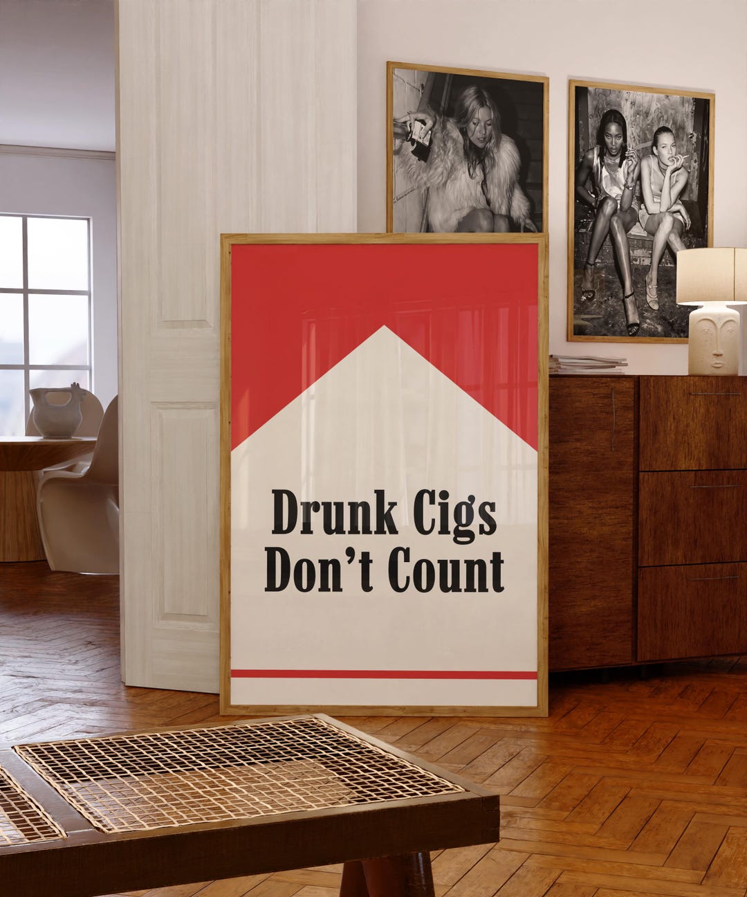 Drunk Cigs Don't Count Red Wall Art Dorm Room Decor Funny Typography ...