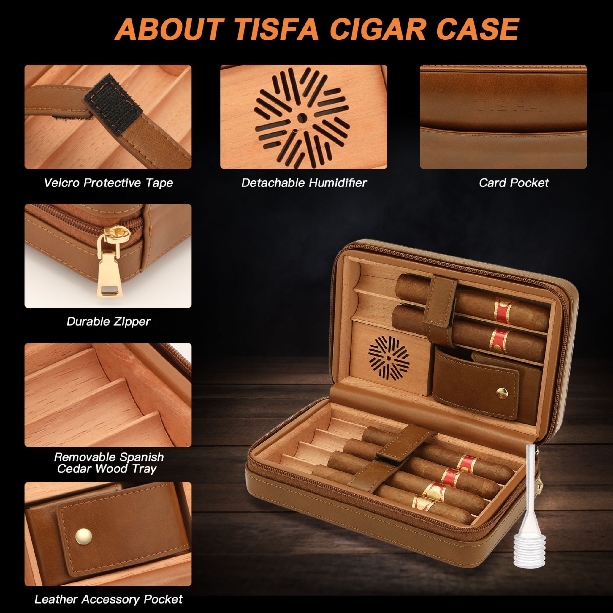 Cigar Humidor Case Leather Cedar Wood Cigar Case With Cigar Lighter V ...