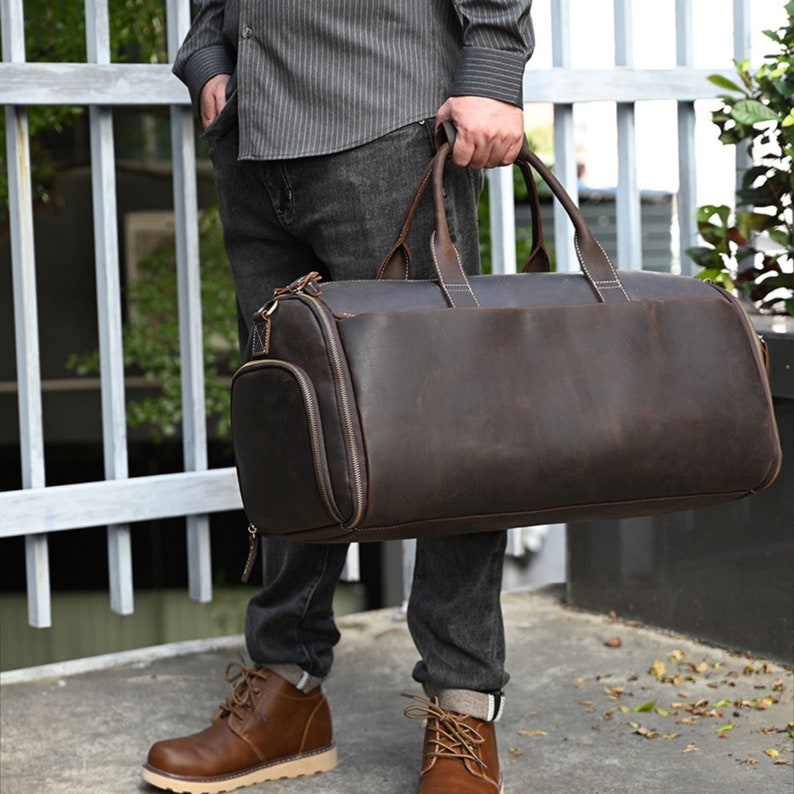Full Grain Leather Duffel Bag Man Personalized Travel Bag Monogrammed
