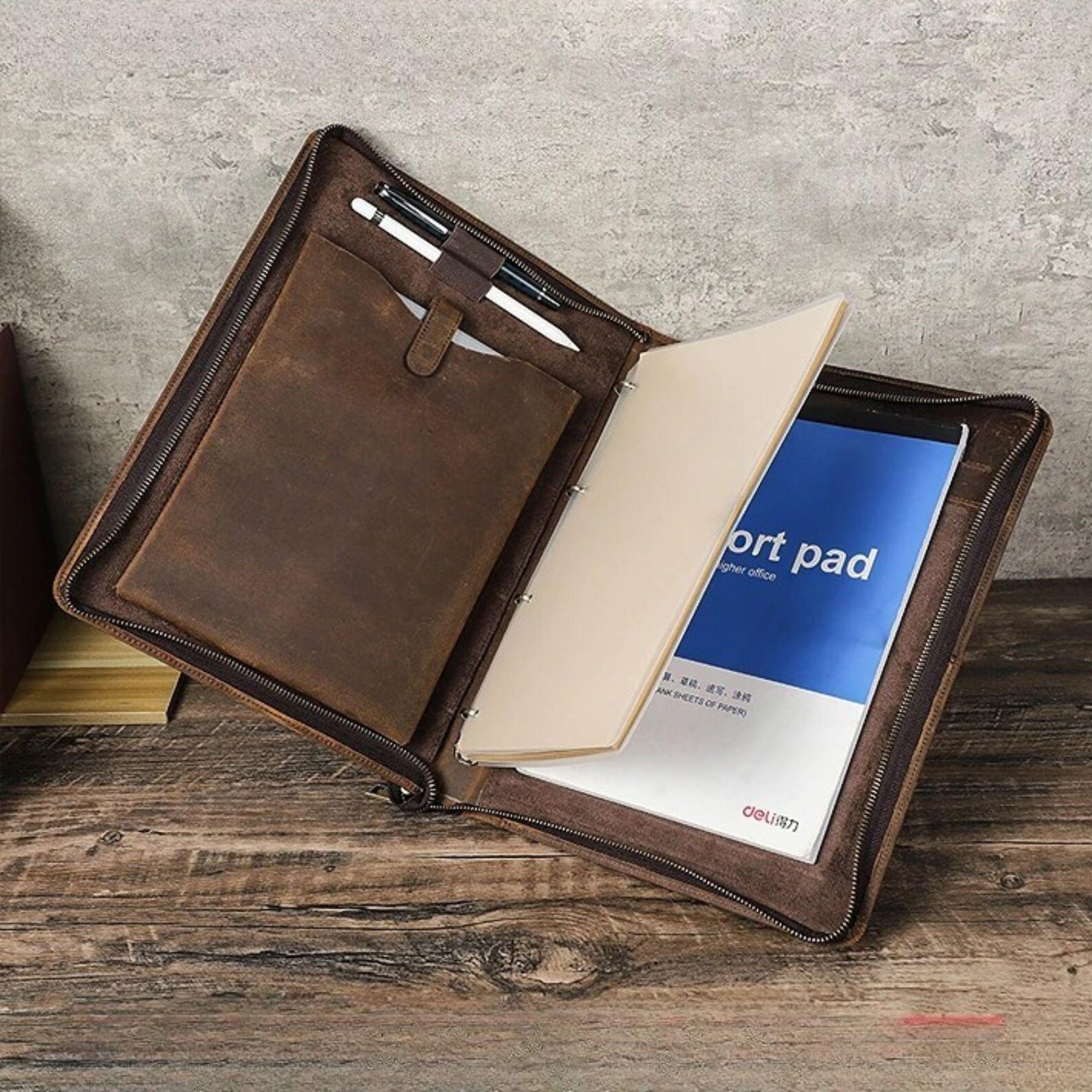Personalized Leather Wallet for iPad A4 Ring Binder Folder iPad Case ...