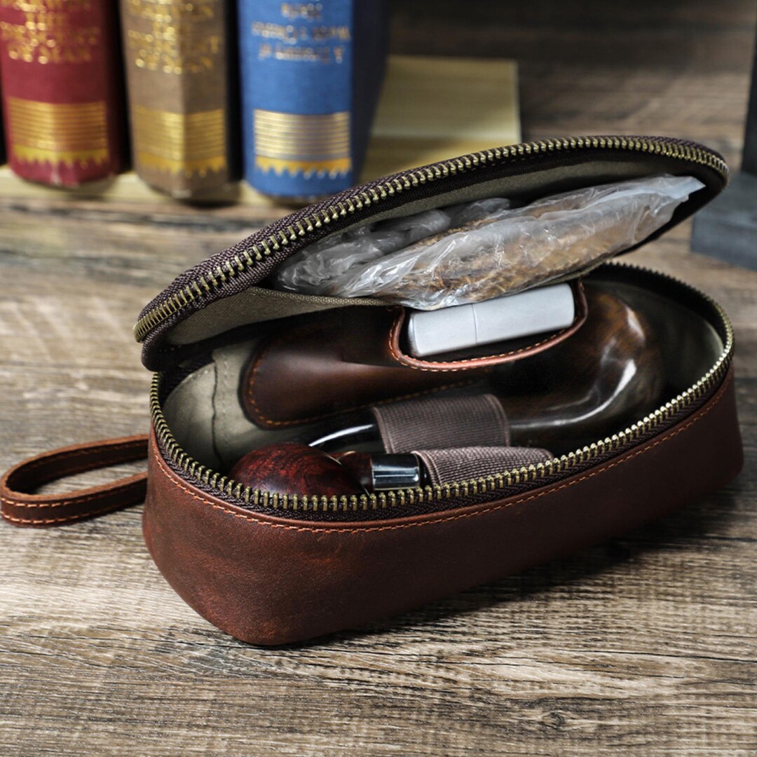 Leather Tobacco Pipe Bag Men Smoking Pipe Case Tobacco Pouch Tobacco ...