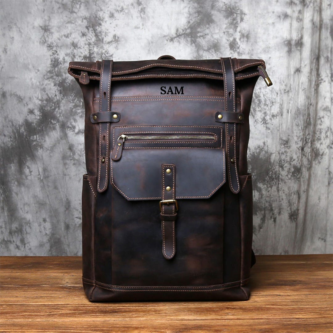 Leather Backpack for Men Office Bag Laptop Bag Outdoor Travel Bag ...