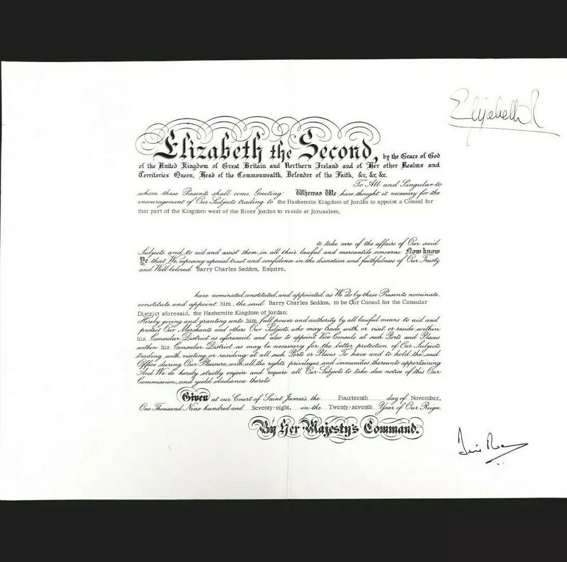 1978 Queen Elizabeth II Autograph Hand Signed Royal Document Letter ...