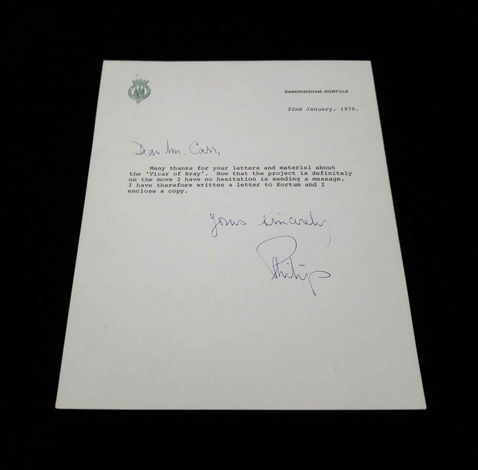 Rare 1976 British Royalty Prince Philip Duke of Edinburgh Signed Letter ...