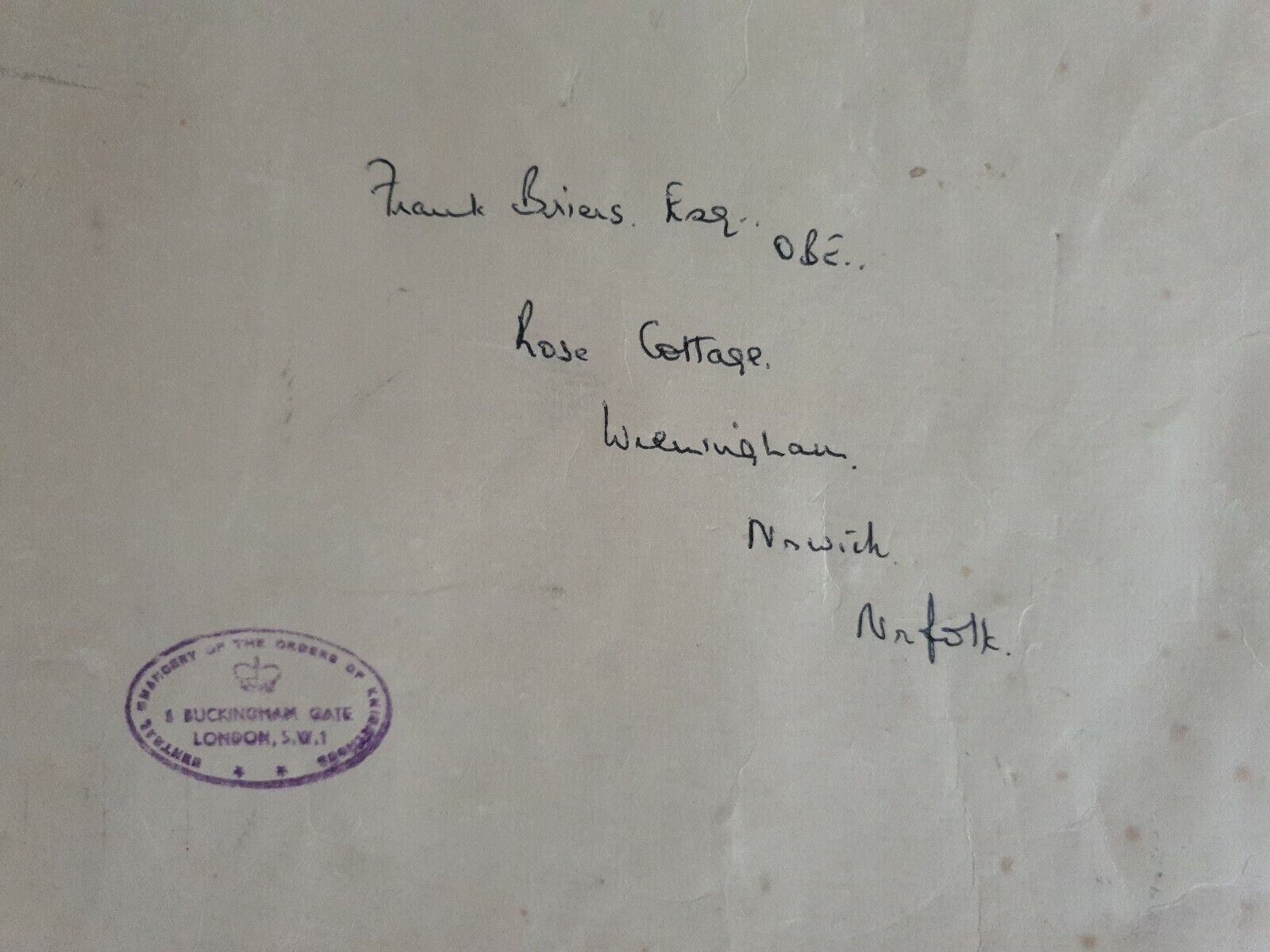 Royal Elizabeth II R MBE OBE Certificate Document Envelope Order ...