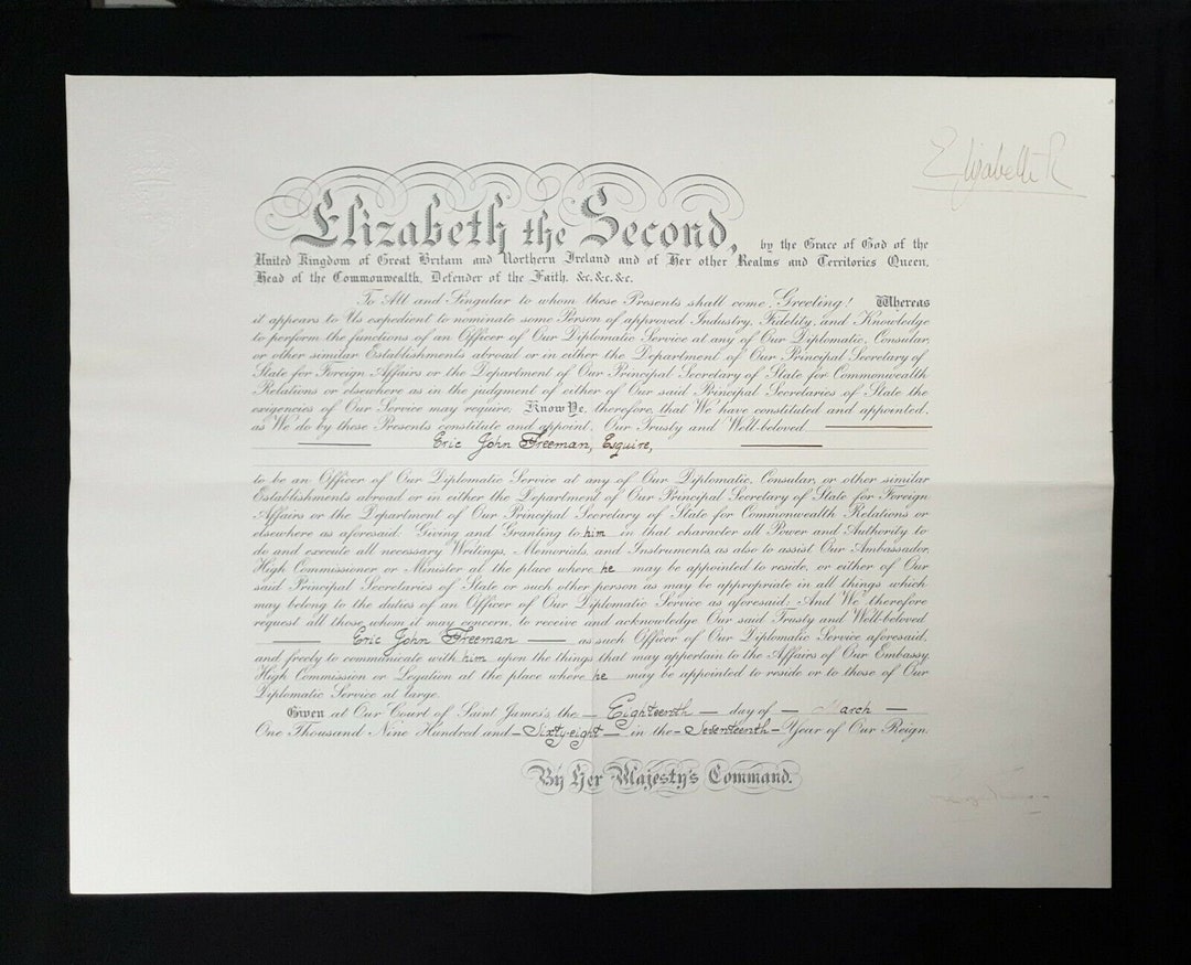 1968 Queen Elizabeth II Signed Royal Document Card ERII Seal Autograph ...