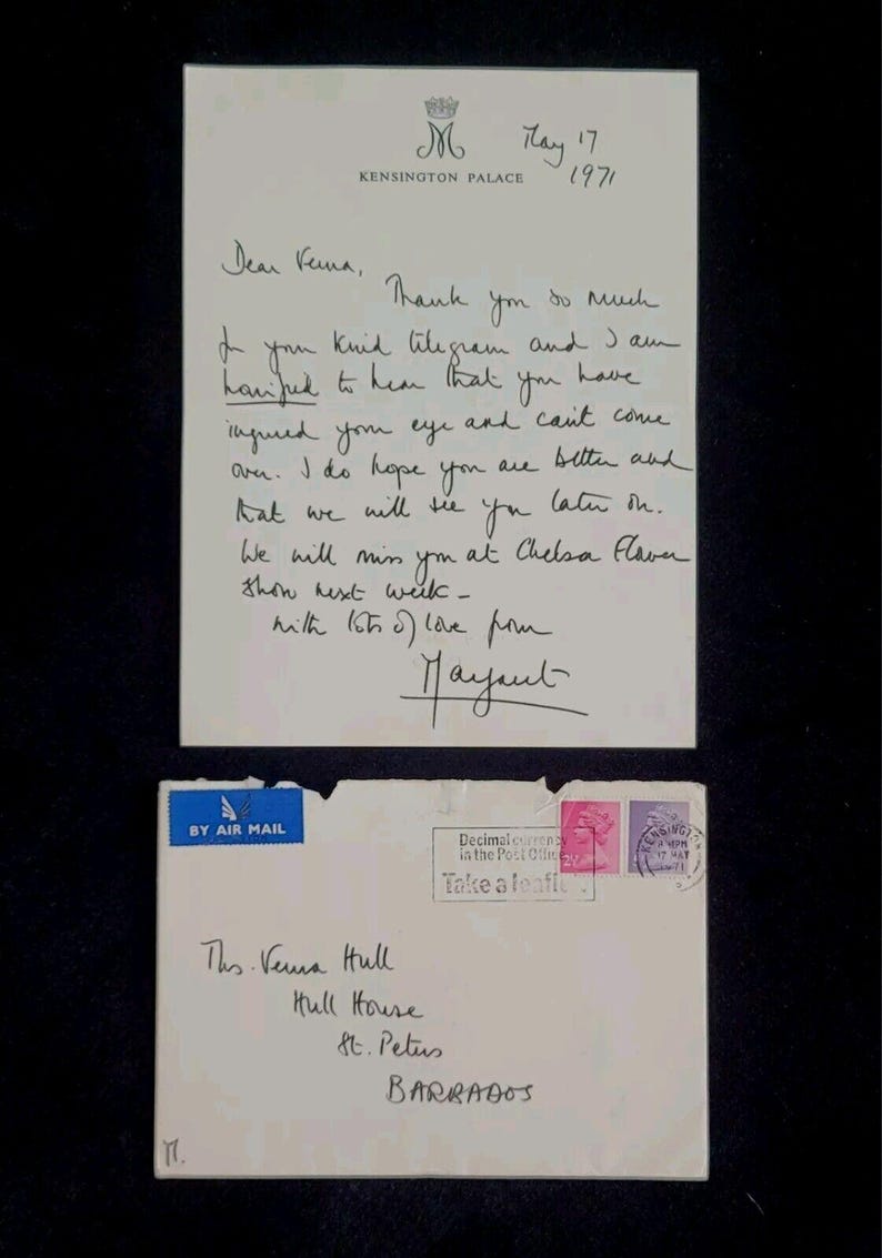1971 Princess Margaret Signed Autograph Royal Letter Verna Hull British ...